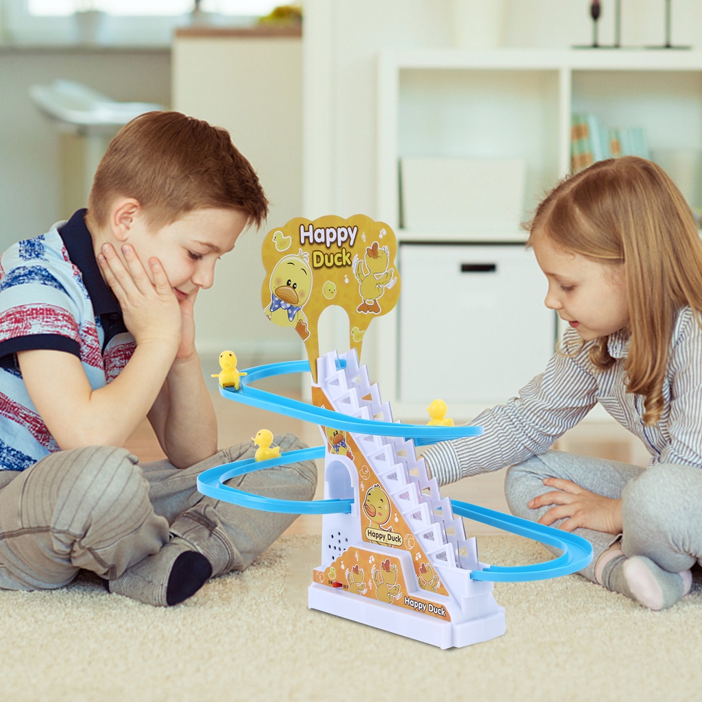 Electric Duck Climbing Stairs Toys Children Roller Coaster Toys Set ...