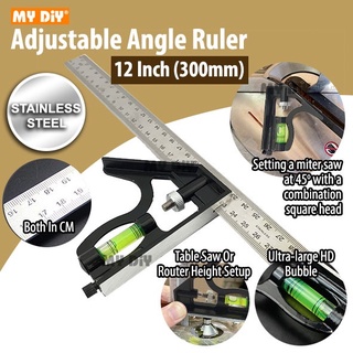 Arrow Stainless Steel Combination Square Ruler Level Gauge Angle Metric ...