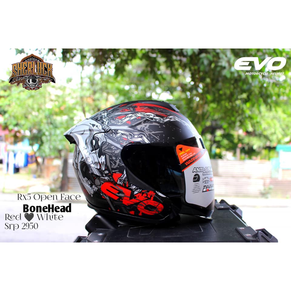 EVO RX5 BoneHead II Half Face Dual Visor Helmet with Free Clear Lens ...