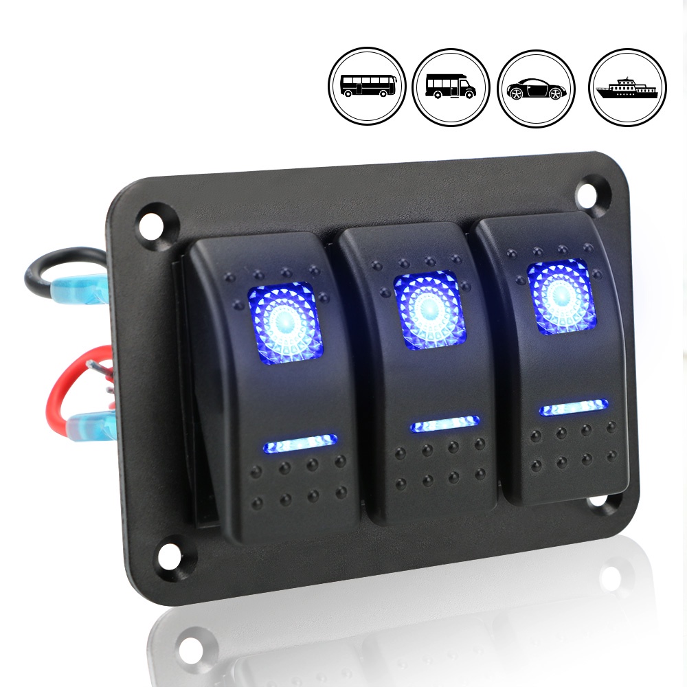 3 Gang Rocker Switch Panel ON/OFF Lights Single row automobile switch ...