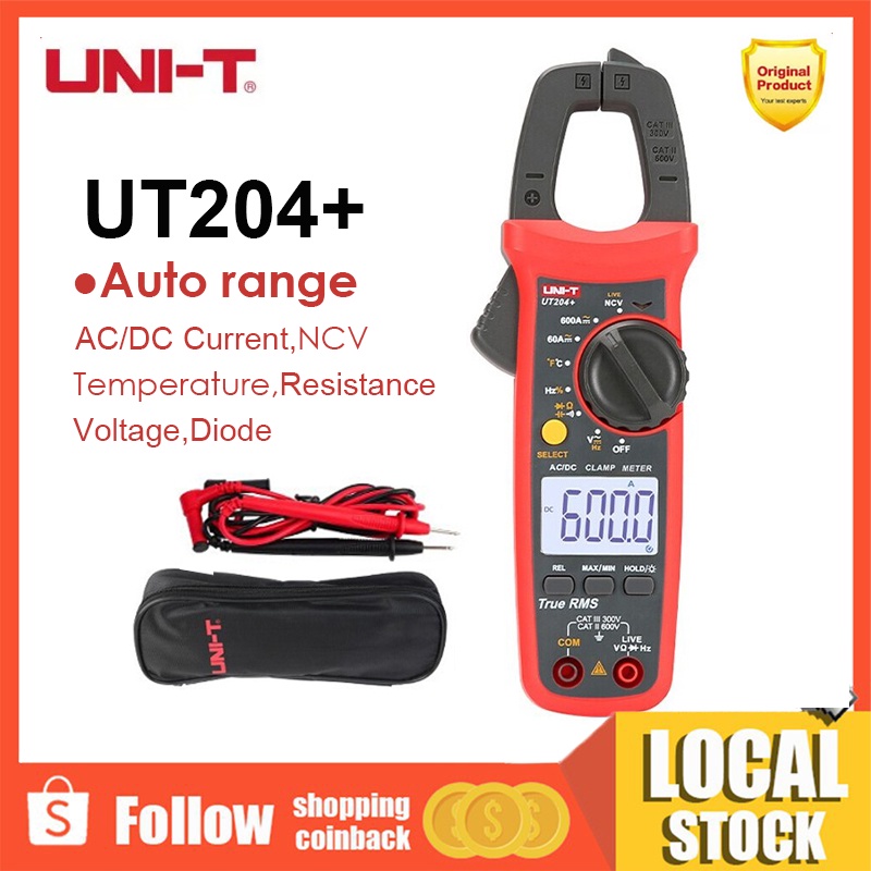 UNI-T UT204+ Digital clamp meter 6000counts auto range true RMS 600A AC/DC Zero mode 10-60kHz ...