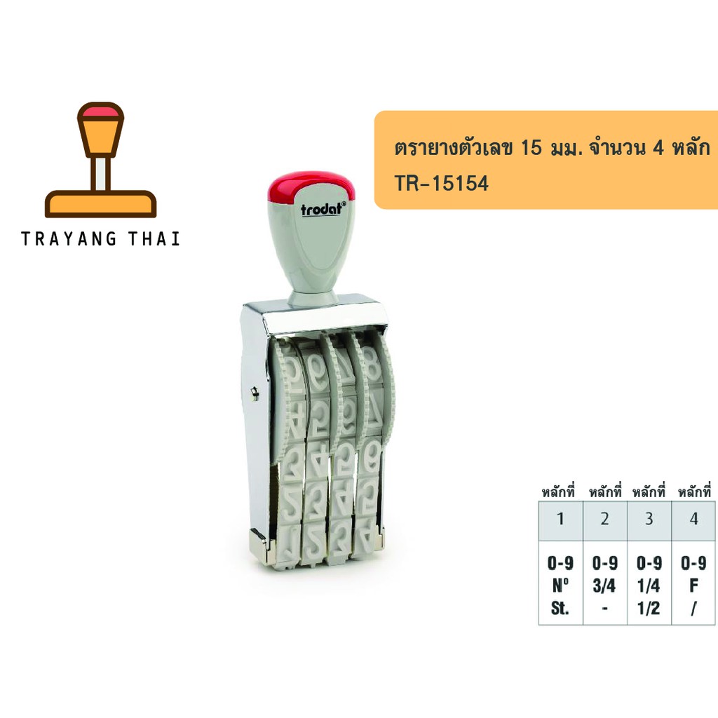 4 Digit Number Rubber Stamp Height 15mm. trodat Brand Model TR-15154 ...