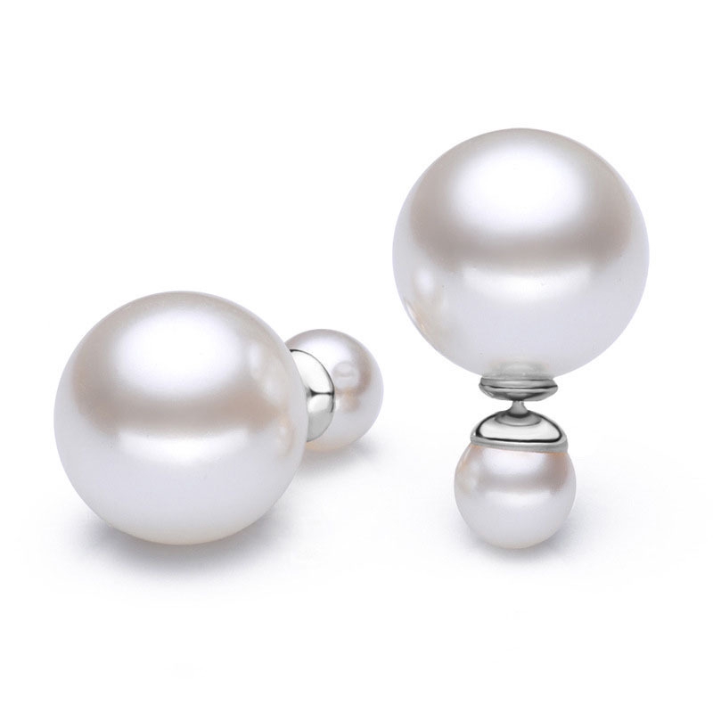 Sterling Silver Double Sided Pearl Earrings Womens Fashion Elegant Faux ...