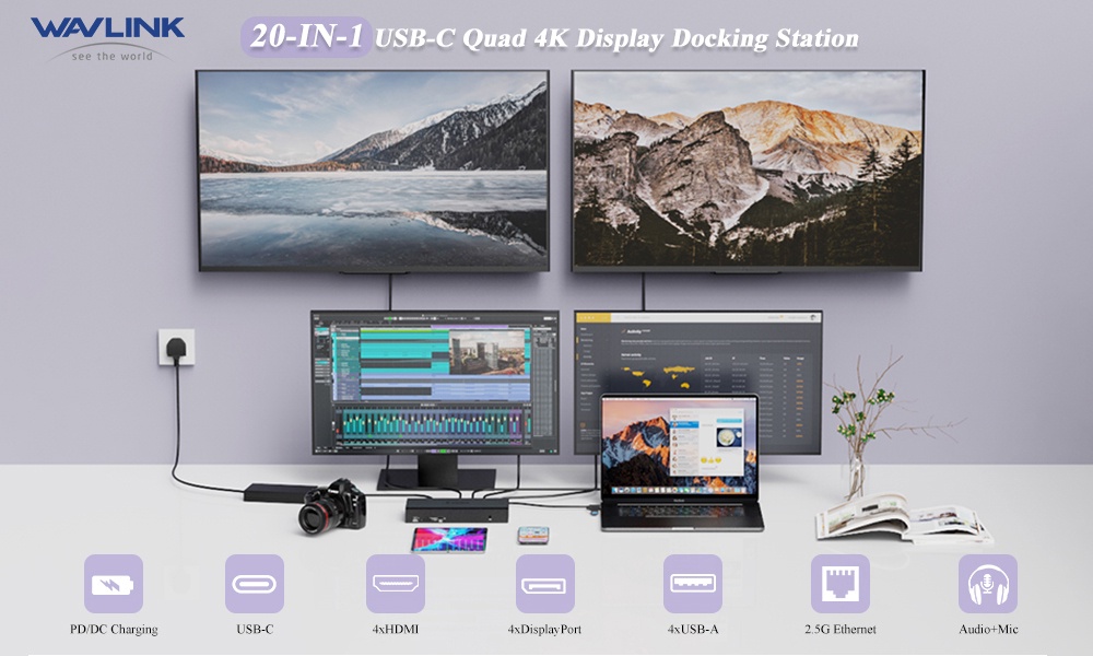 Wavlink 20-In-1 Enterprise-Level Universal Docking Station Displaylink ...