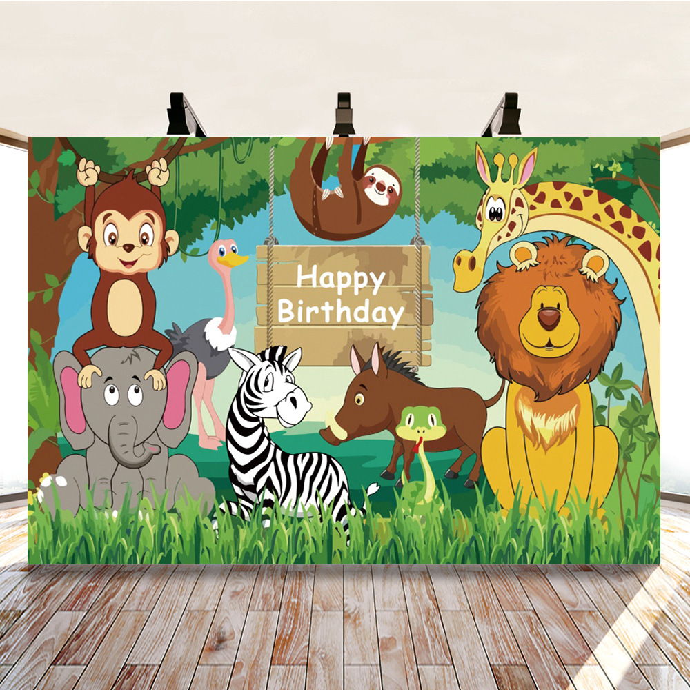 Jungle Safari Party Backdrop Cloth for Wild Animal Theme Birthday Photo ...