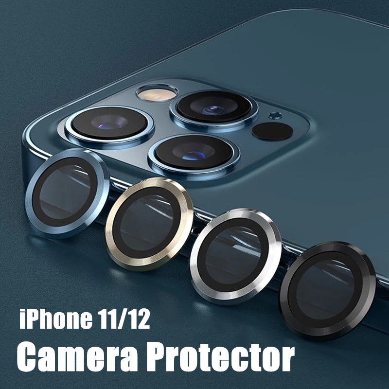 For iPhone 12 Pro Max 11 Pro max Metal Ring Glass Full Cover Camera ...