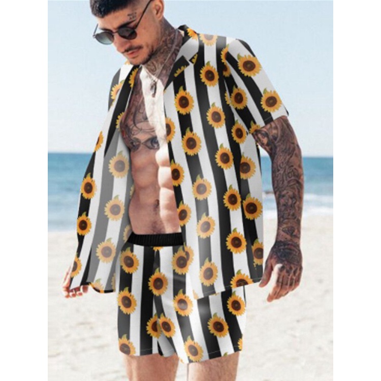 Shopeetop10 Hawaiian Mens Printing Set Short Sleeve Summer Casual