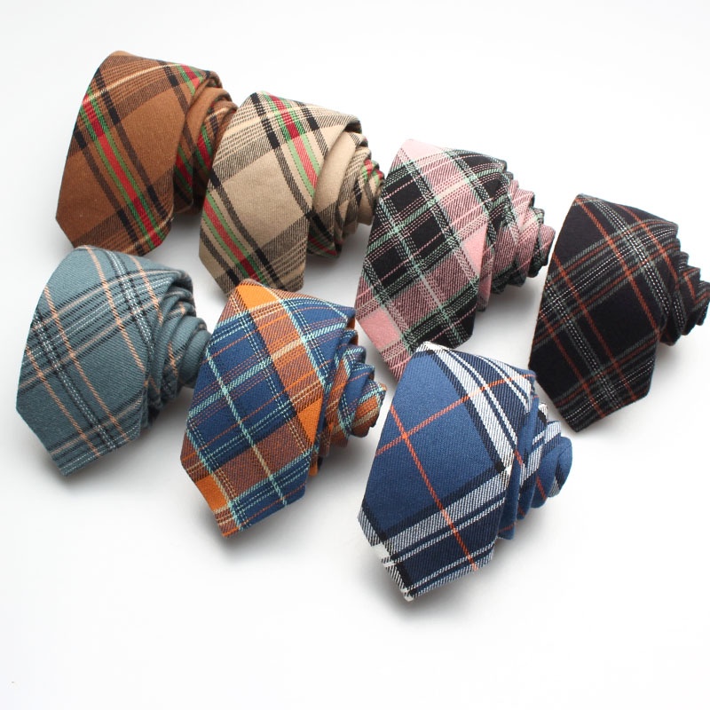 Men Korean Version Narrow Cotton Tie Plaid JK Style School Uniform 6cm ...