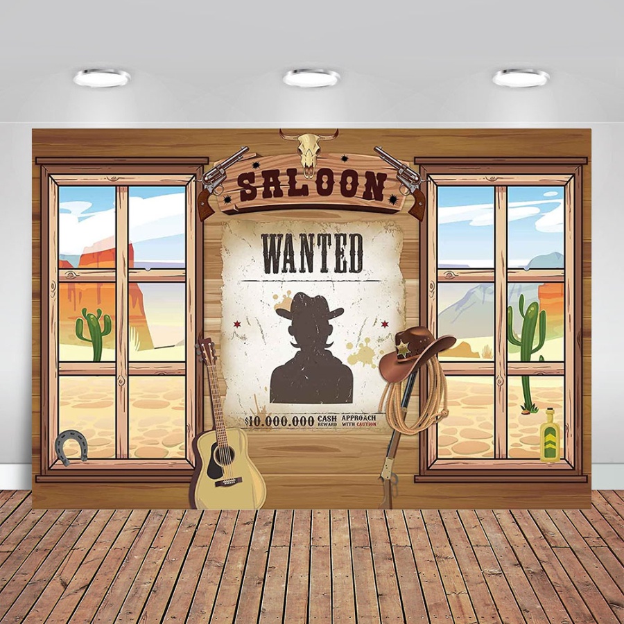 Western Cowboy Backdrop American West Party Banner Supplies Rustic Wood ...