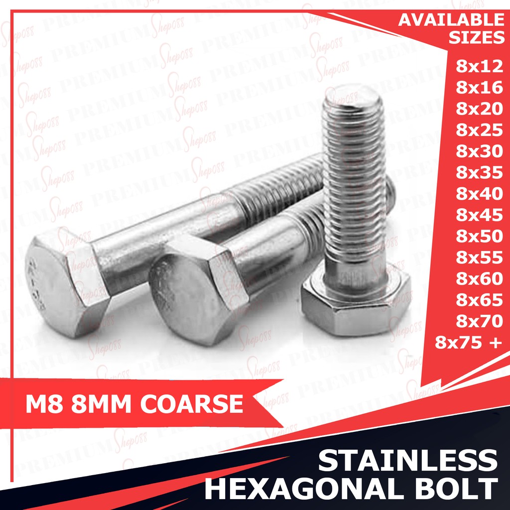 5/10pcs M8 8MM Stainless Steel Hexagonal Bolt SS Hex Capscrew Cap Screw ...