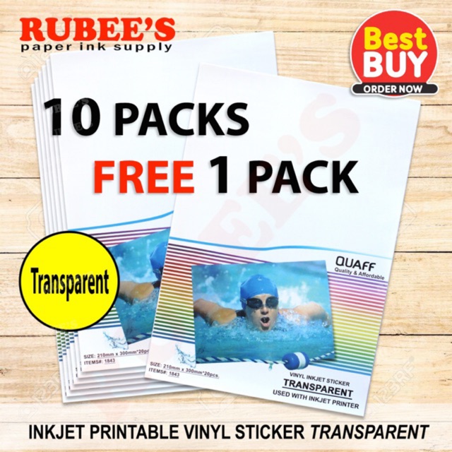 QUAFF INKJET PRINTABLE VINYL TRANSPARENT STICKER 10+1(NOT waterproof ...