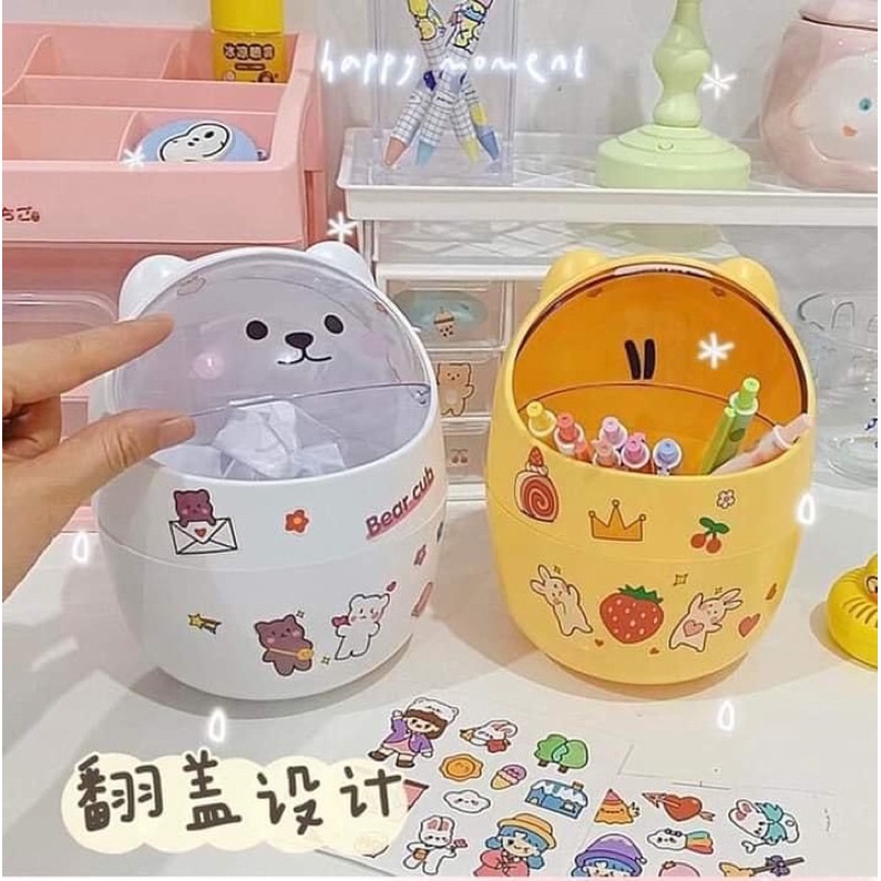 Cute Bear-Desktop Trash Can Cutie Waste Bin Small TrashCan Mini-Dustbin ...