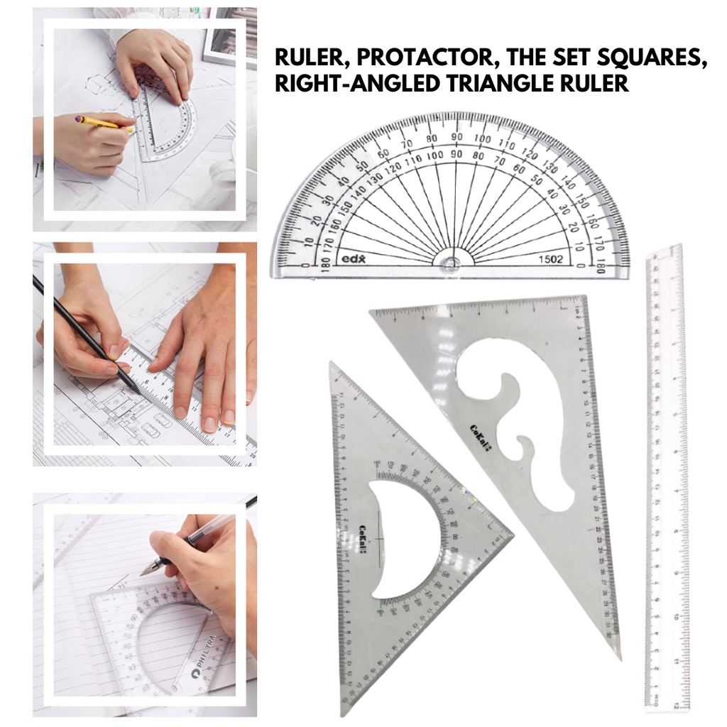 Ruler, Protactor, The Set Squares Right-Angled Triangle Transparent ...
