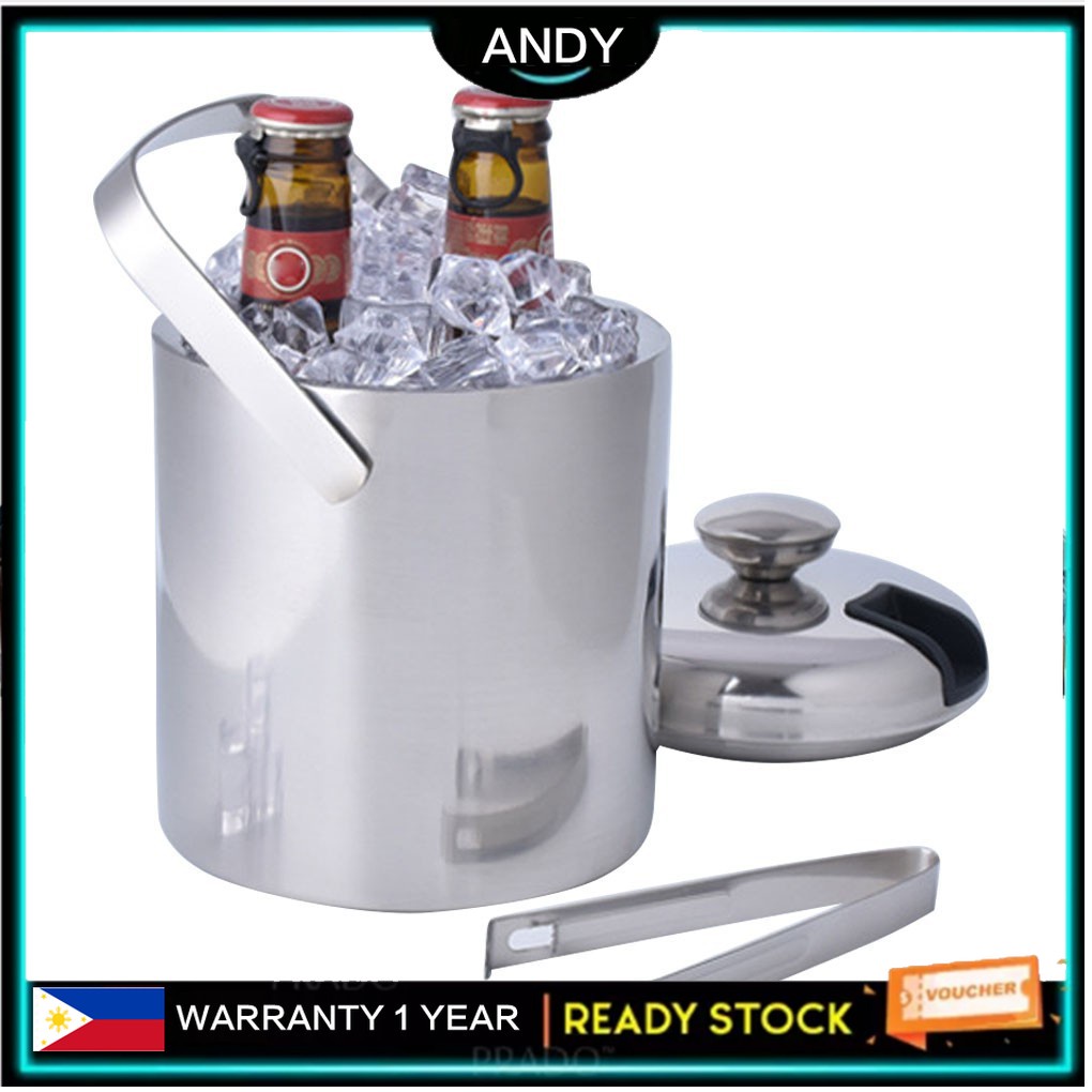 (COD)Double wall ice bucket, stainless steel ice container, with ice ...