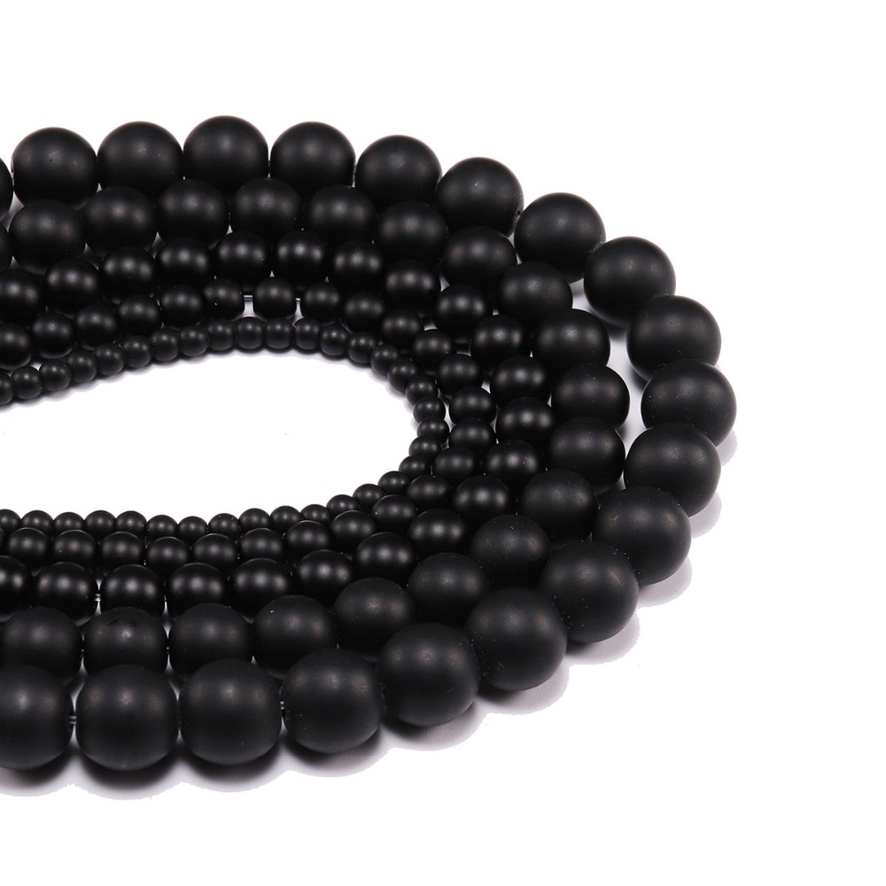 St.Kunkka Black Natural Stone Beads Round Loose Spacer Bead For Diy ...