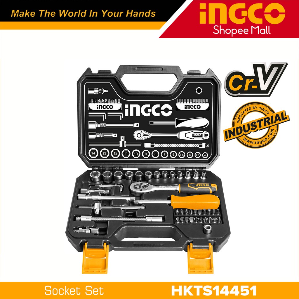 Ingco 45pcs Socket Wrench Set Tool Kit With Extension Bar 1/4-Inch ...