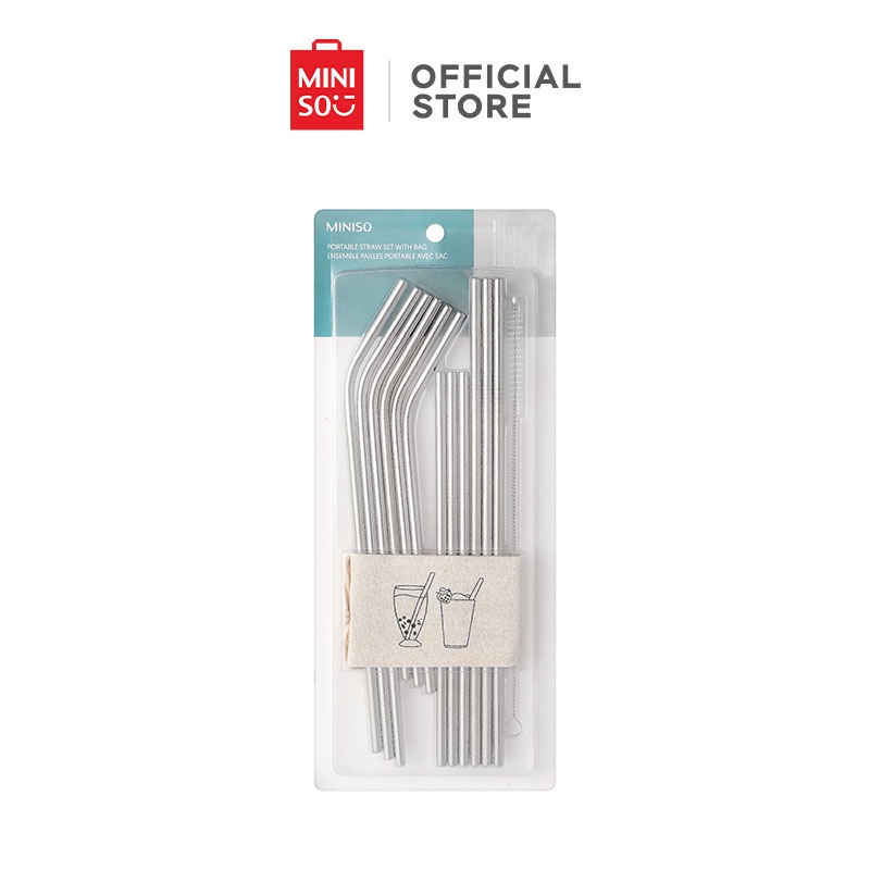 MINISO Portable Straw Set with Bag (12 pcs) | Shopee Philippines