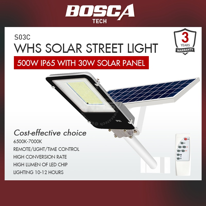 WHS Solar Street Light 500W S03C IP65 3 YEARS WARRANTY battery charging ...