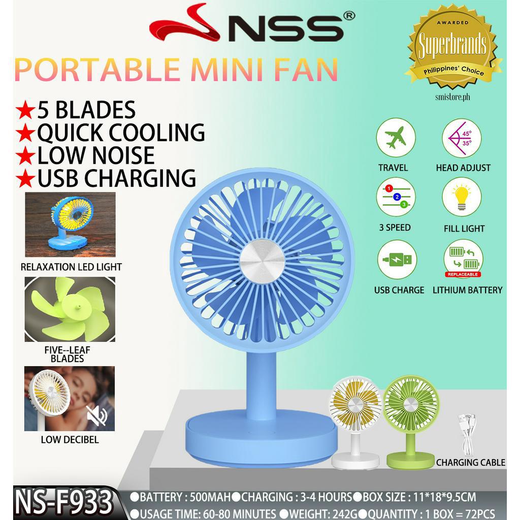 NSS Electric Desk Fan Mini Fan Rechargeable USB Portable Desktop Fan 3 ...