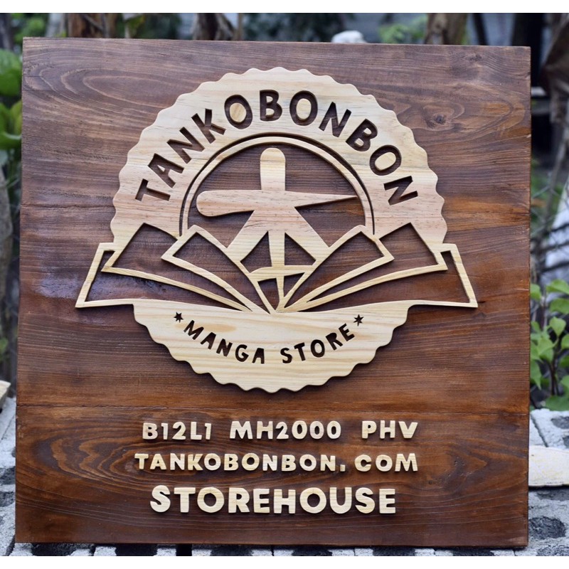 wooden business logo cutout embossed name signage personalized | Shopee ...