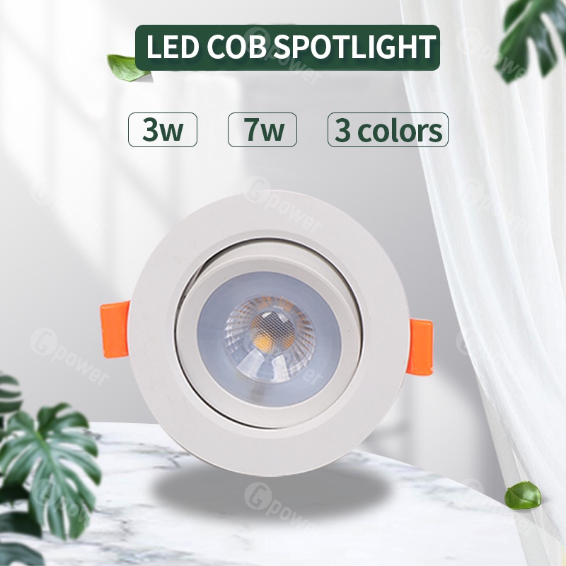 GPower LED Recessed Spotlight Tri Color 3W 7W Adjustable Downlight Home ...
