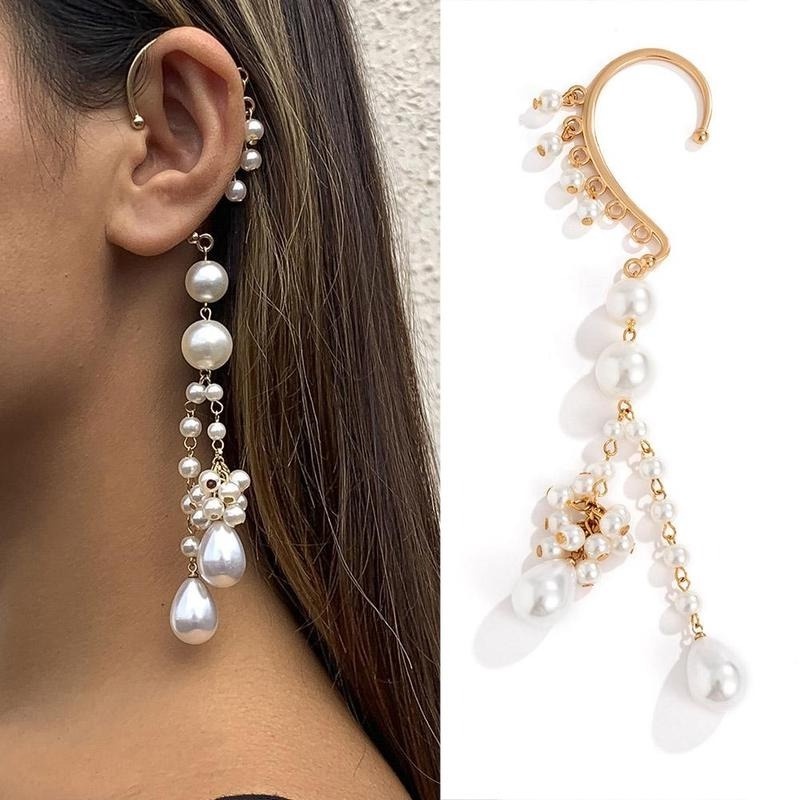 Elegant Pearl Tassels Ear Bone Clip Earrings Fake Piercing Ear Clip ...