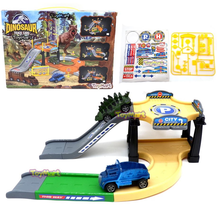 New 2 in 1 Jurassic Dinosaur Racing Cars Parking Garage Box Set ...