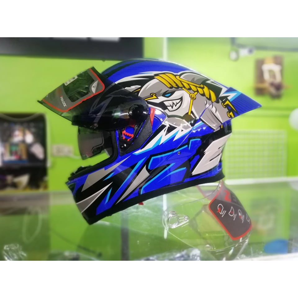 ZEBRA FULLFACE 611 TRICKER BLUE GLOSSY FULL FACE HELMET WITH FREEBIES ...