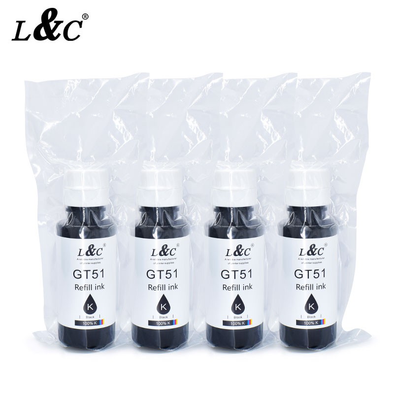 L&C Refill GT51 Ink Black Dye Ink For HP Printer GT5810 GT5820 GT5811 ...