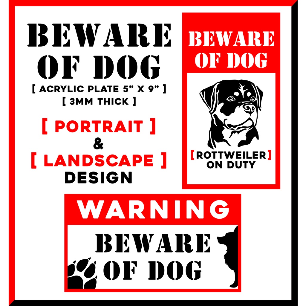 BEWARE OF DOG SIGNAGE Acrylic Plate 5x9 Inches 3mm Thick, Outdoor Gate ...