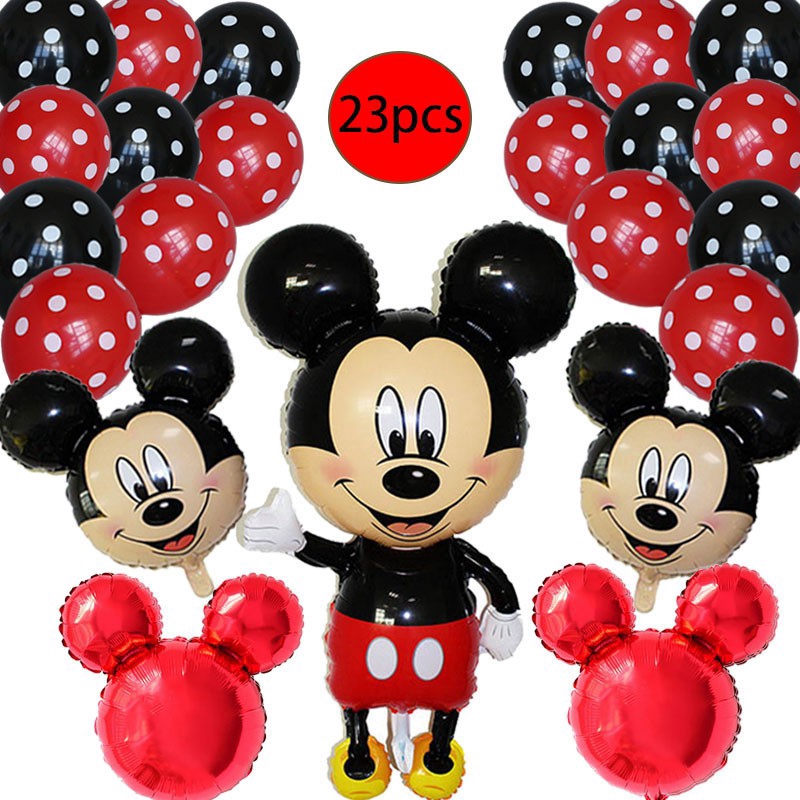 1set mickey minnie mouse foil balloon red black polka dot latex balloon ...
