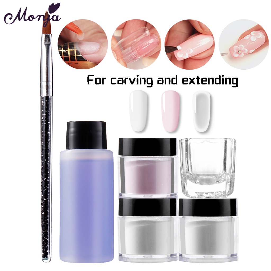 Monja Acrylic Liquid Powder Nail Art Kit Carving Painting Brush Set 6 ...