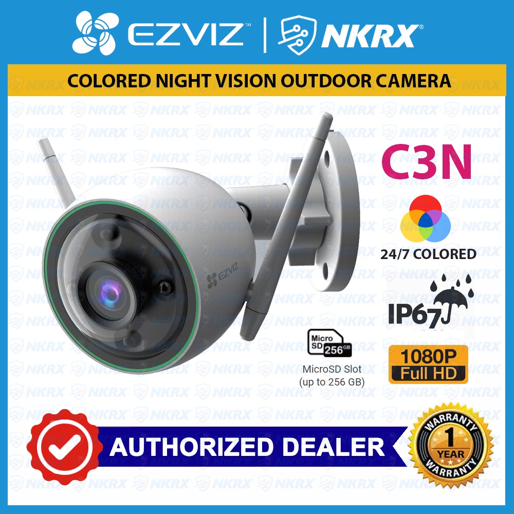 Ezviz 24/7 Colored Outdoor Wi-Fi Security Smart Camera C3N 2MP 1080P ...