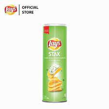 Snack Lays Stax Potato Pieces Sour Cream Onion Flavor/BBQ Grilled Ribs (160gr / Can) | Shopee ...