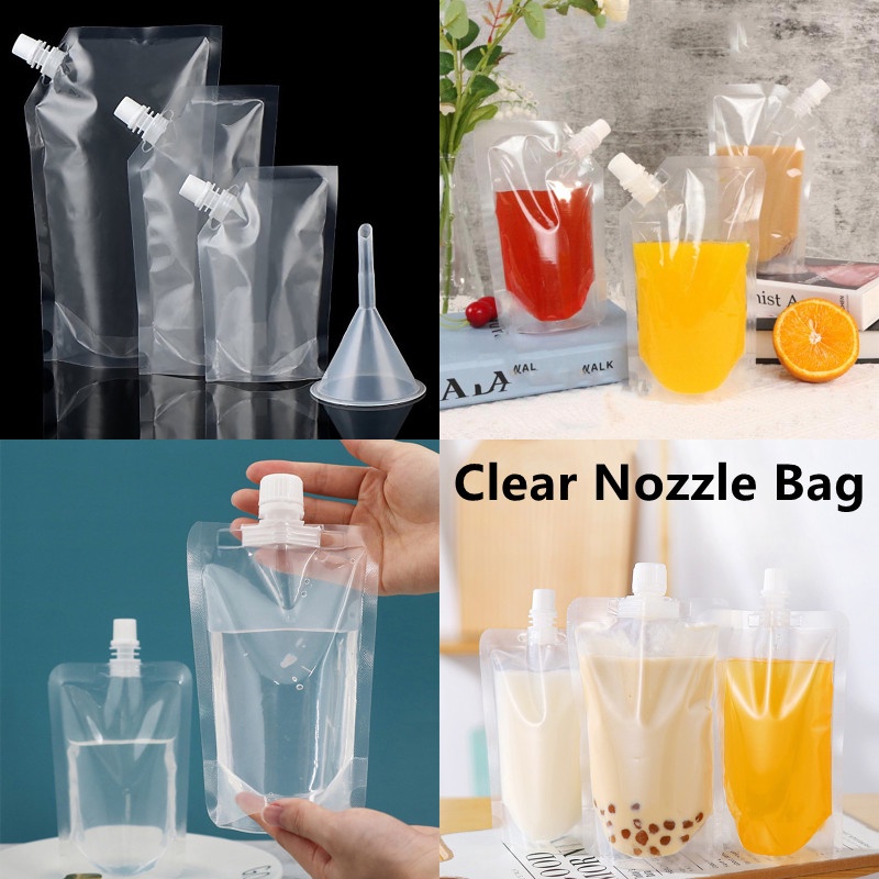 Drink Pouches Clear Plastic Beverage Container Juice Storage Spout Bags ...