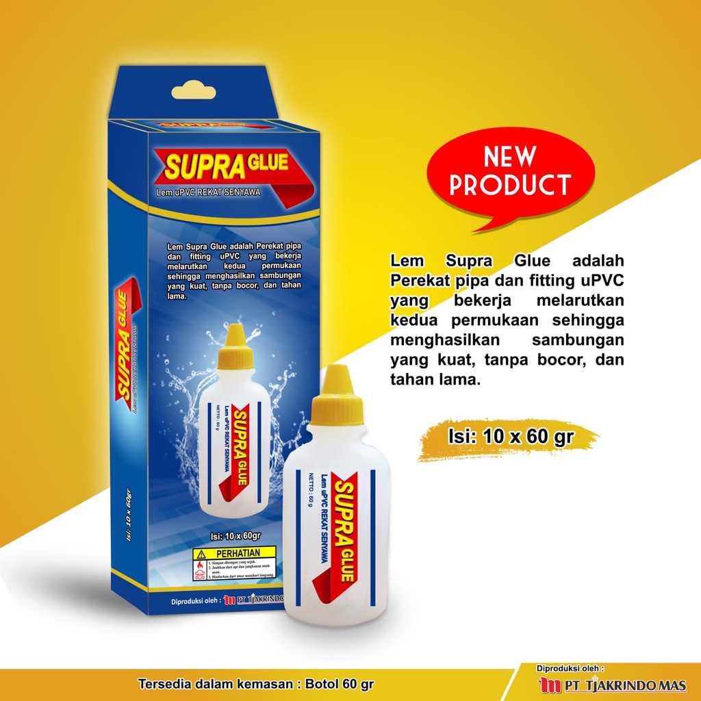 [ Supra ] SUPRAGLUE PVC Pipe Glue / SUPRA Glue Original 60 Gr (Bottle ...