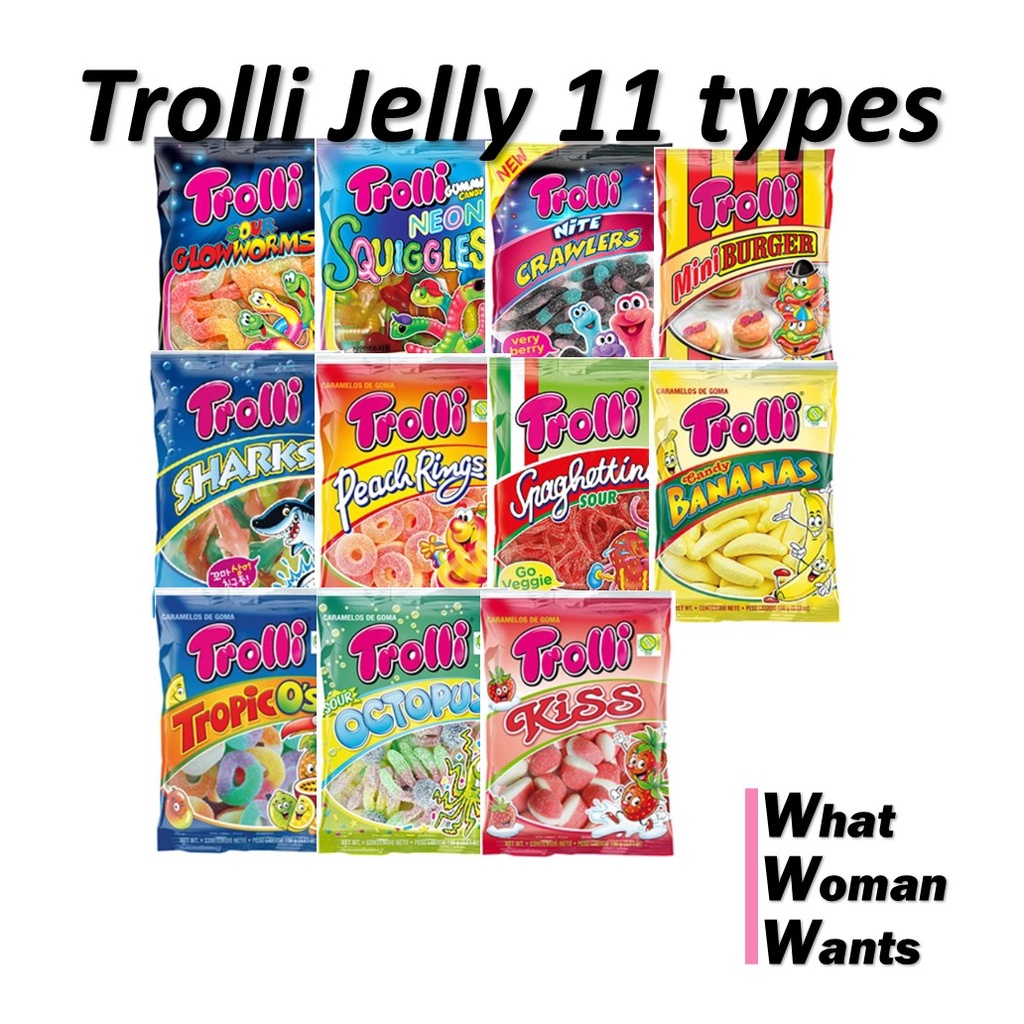 Trolli Jelly Sweet Gummy Dino Rex / Sour glow worms, Neon Squiggles ...