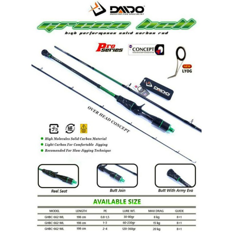 Daido GREEN HELL GHSP & GHBC Fishing Rod 662ml | Shopee Philippines