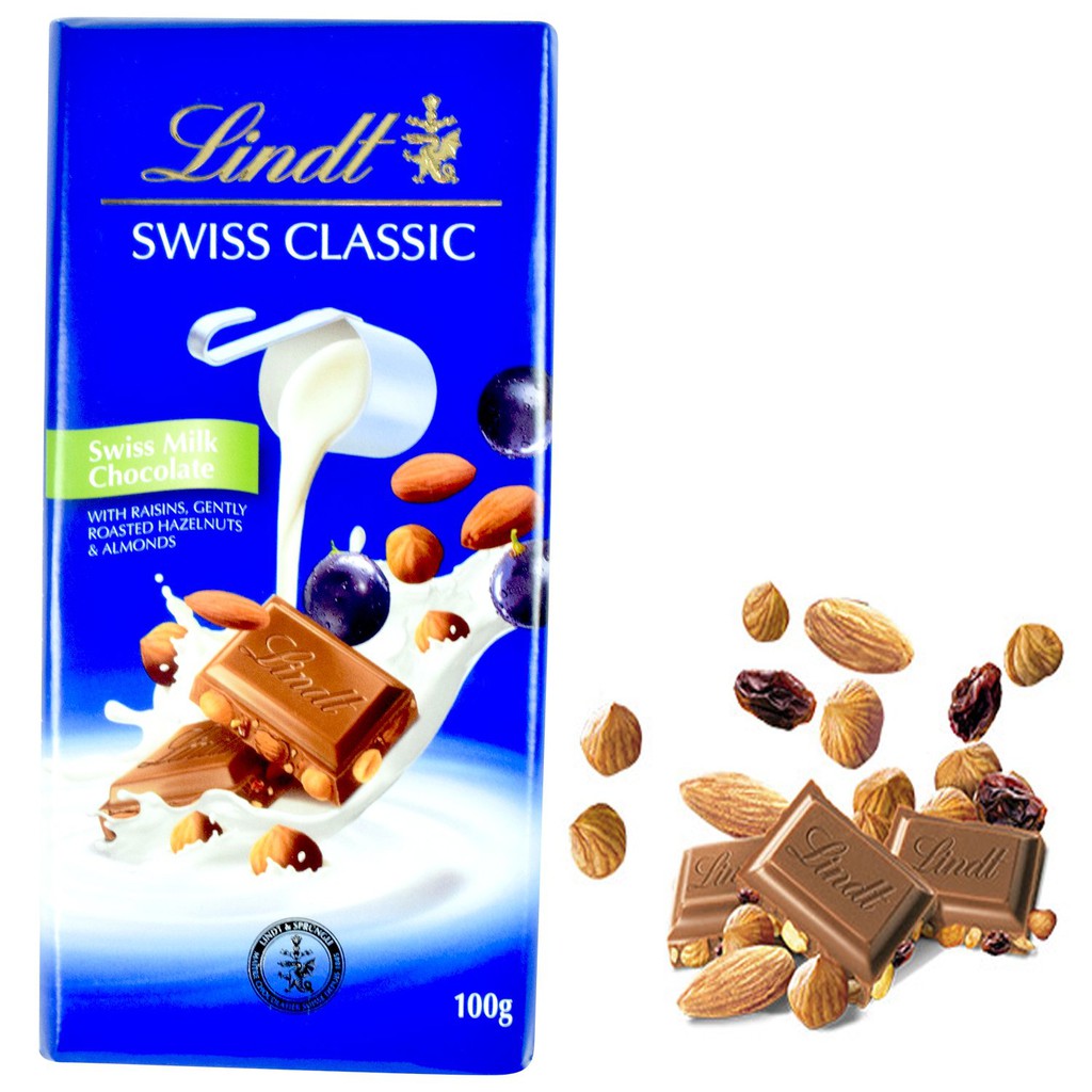 LINDT SWISS CLASSIC Nuts & Raisins, 100 g | Shopee Philippines