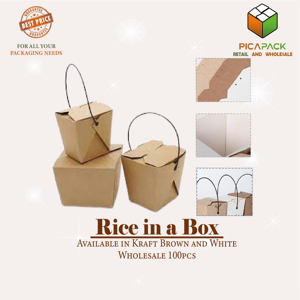 [WHOLESALE] 100pcs Rice in a Box Take Out box handle Noodles Food ...