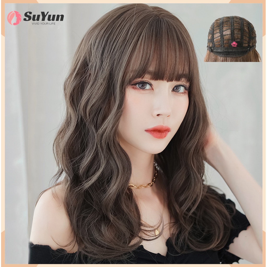 Korean Corn Hot Egg Roll Face Repair Medium Long Hair Set Wig Female ...