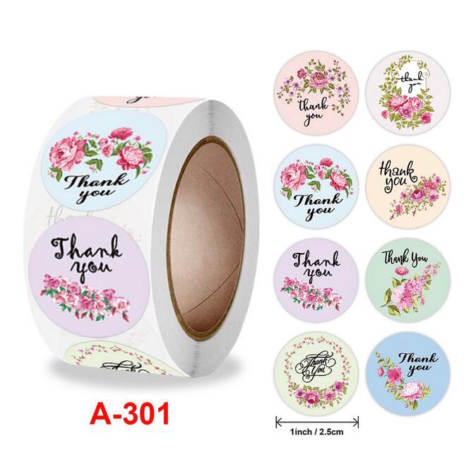1Roll Thank You Sticker 8 Unique Floral Designs of Thank You Label ...