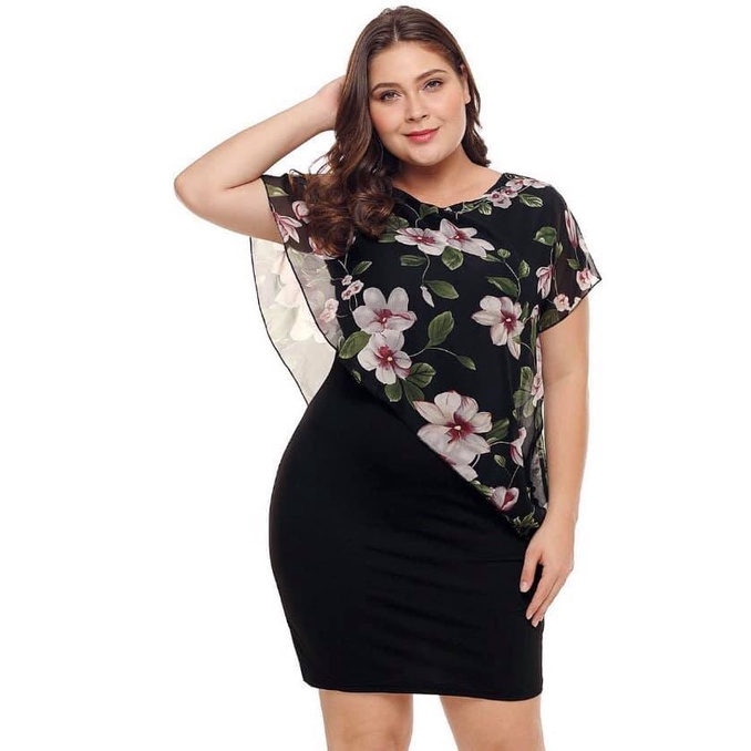 A1973 Miss Muse Floral Combined Plus Size Dress | Shopee Philippines