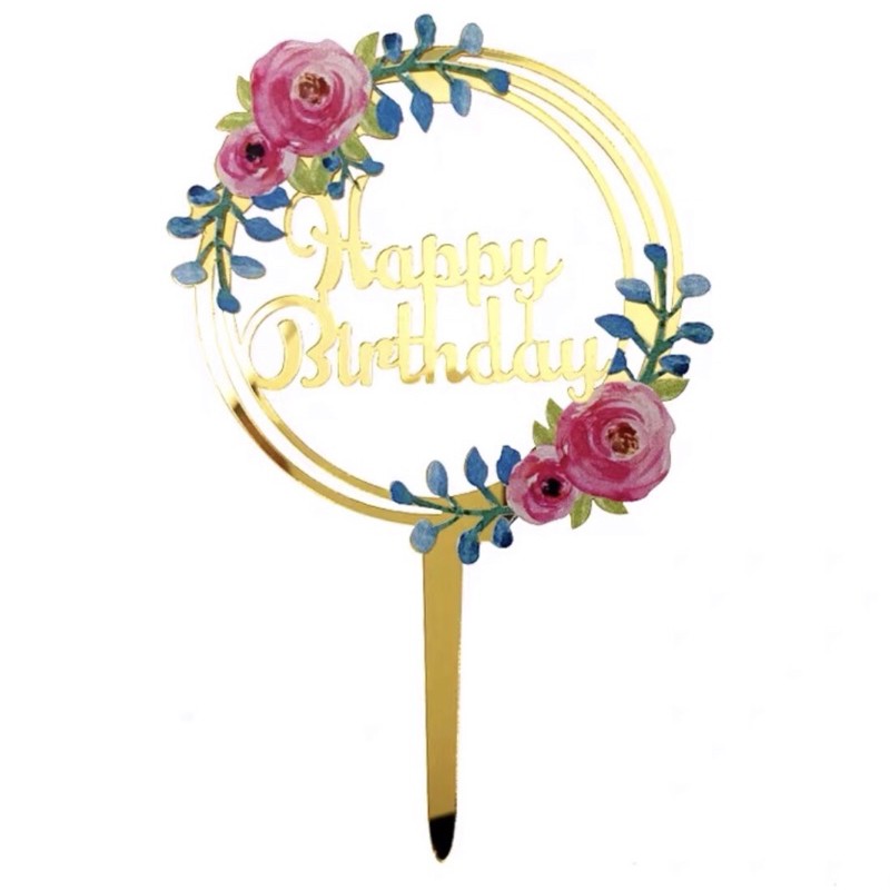 Gold acrylic floral happy birthday cake topper | Shopee Philippines