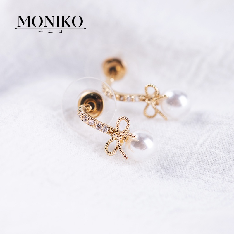 MONIKO Original Design 18k Gold Plated Bow Decorative Pearl Drop ...
