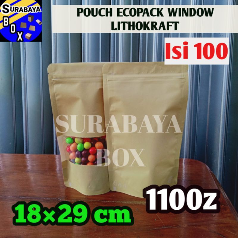 Contents 100 Standing Pouch paper kraft ECOPACK Window 1000gram 18x29cm ...
