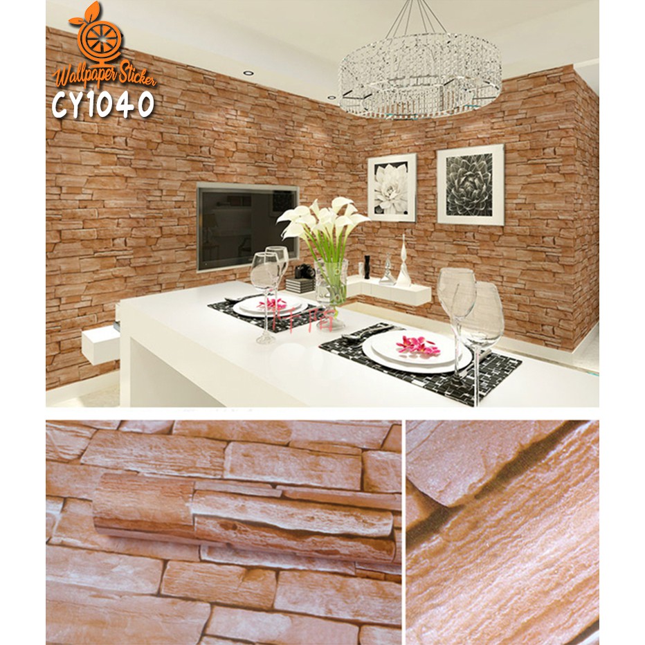 Brick Wall Wallpaper Wallstickers 45cm x 8 Meters Brown Natural Stone ...