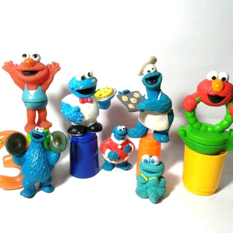 Sesame Street Figure Toys Elmo Cookie Monster Chef Happy Meal Toy Old ...