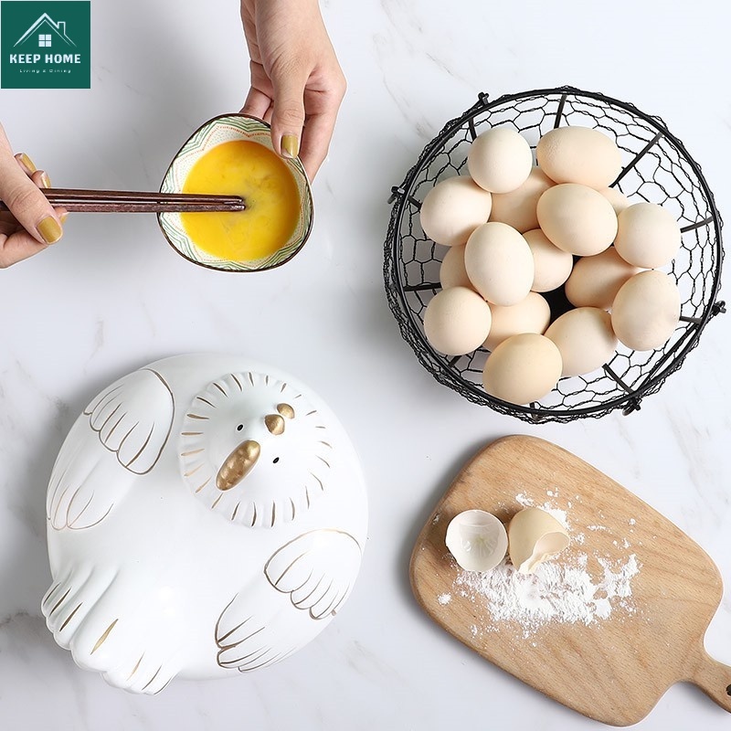 Keep Home Egg Basket Chicken Egg Tray Metal Wire With Ceramic Farm ...