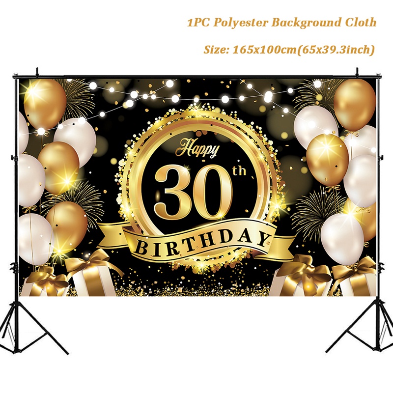 1 5 1m Polyester Black Gold Balloon Happy Birthday Backdrop Banner